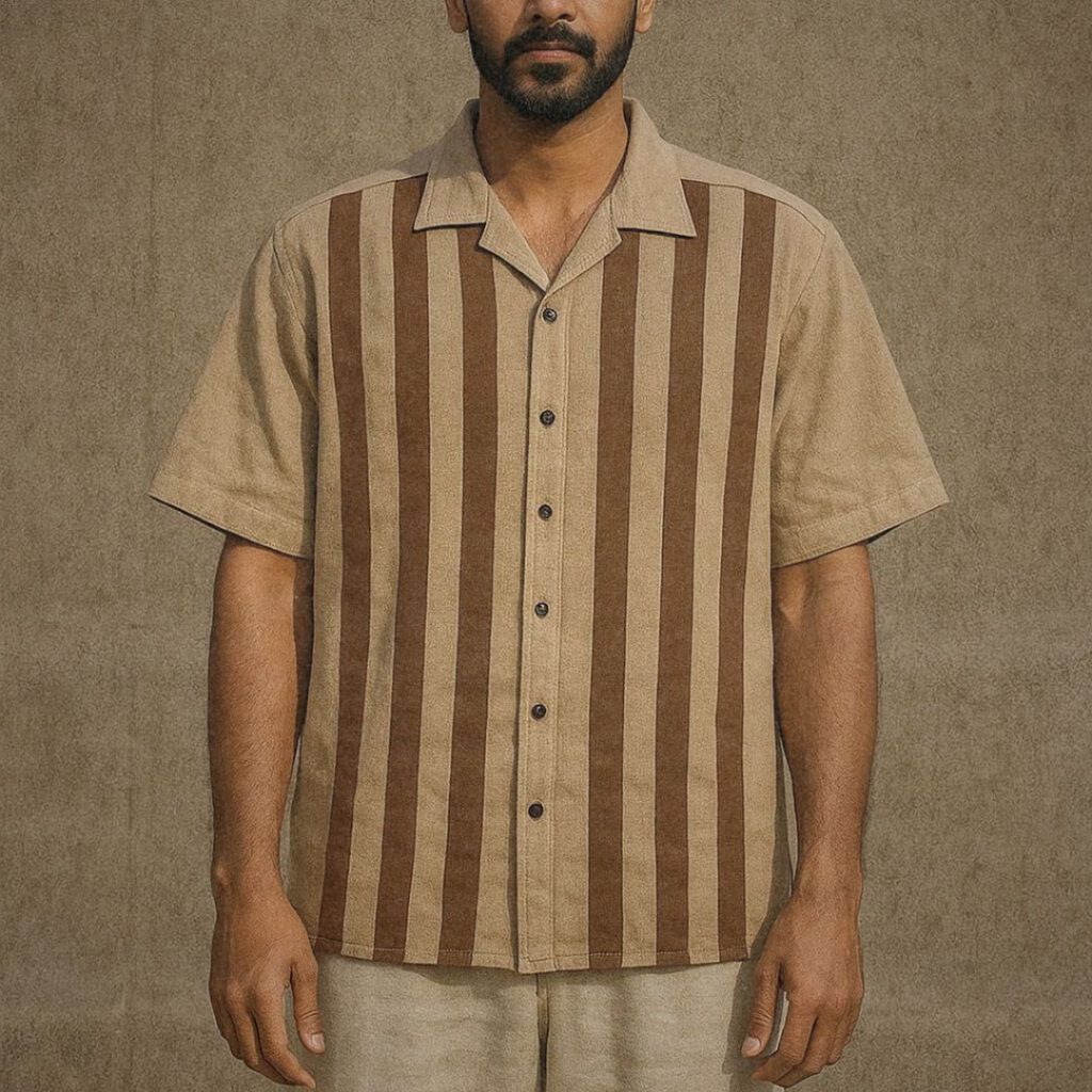 Lans Oversized Short Sleeve Borderline Pointed Collar Mocha Beige Shirt ...